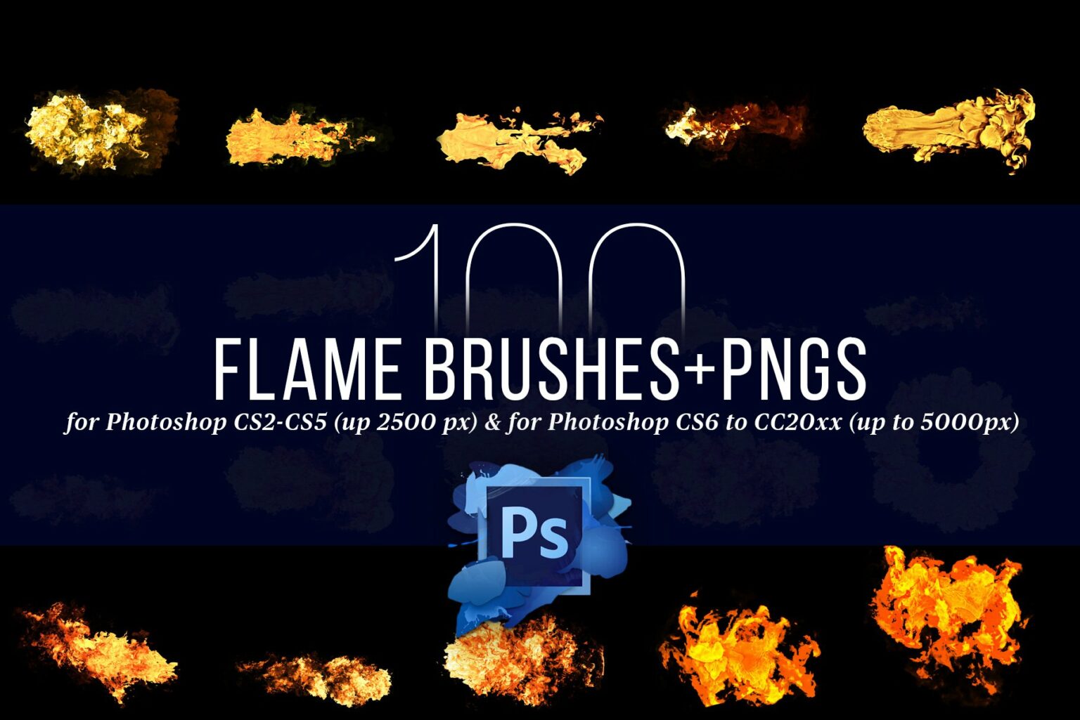 100 Photoshop Flame Brushes + PNGs – MasterBundles