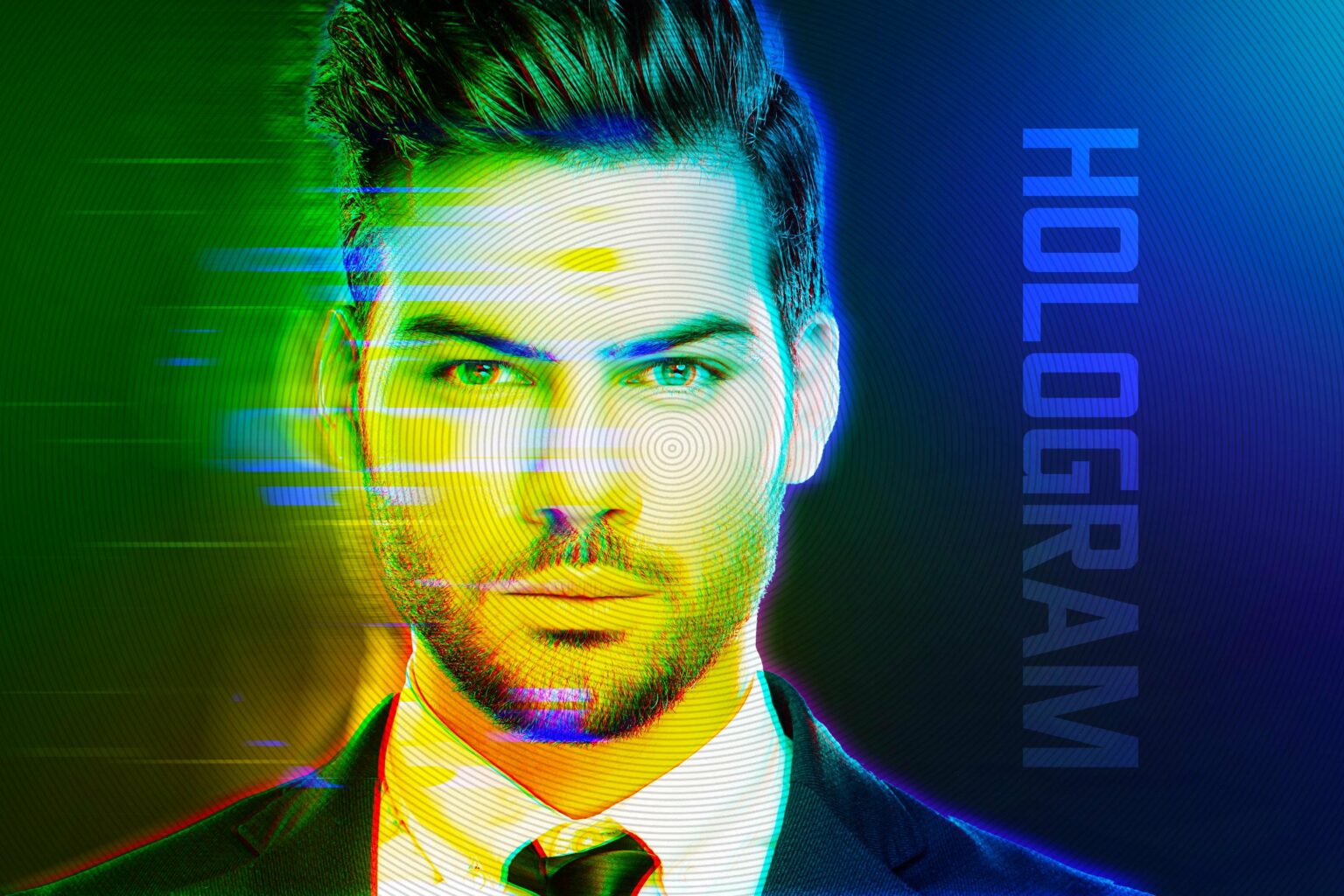 Hologram Photoshop Effect Mockup – MasterBundles