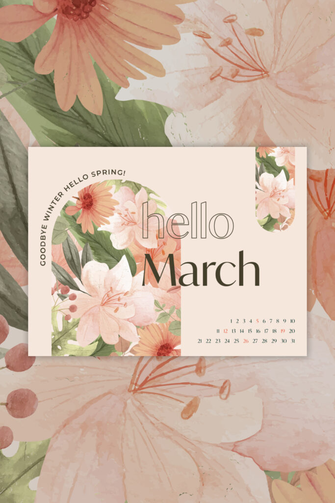 Free March Calendar with Pastel Flowers - MasterBundles