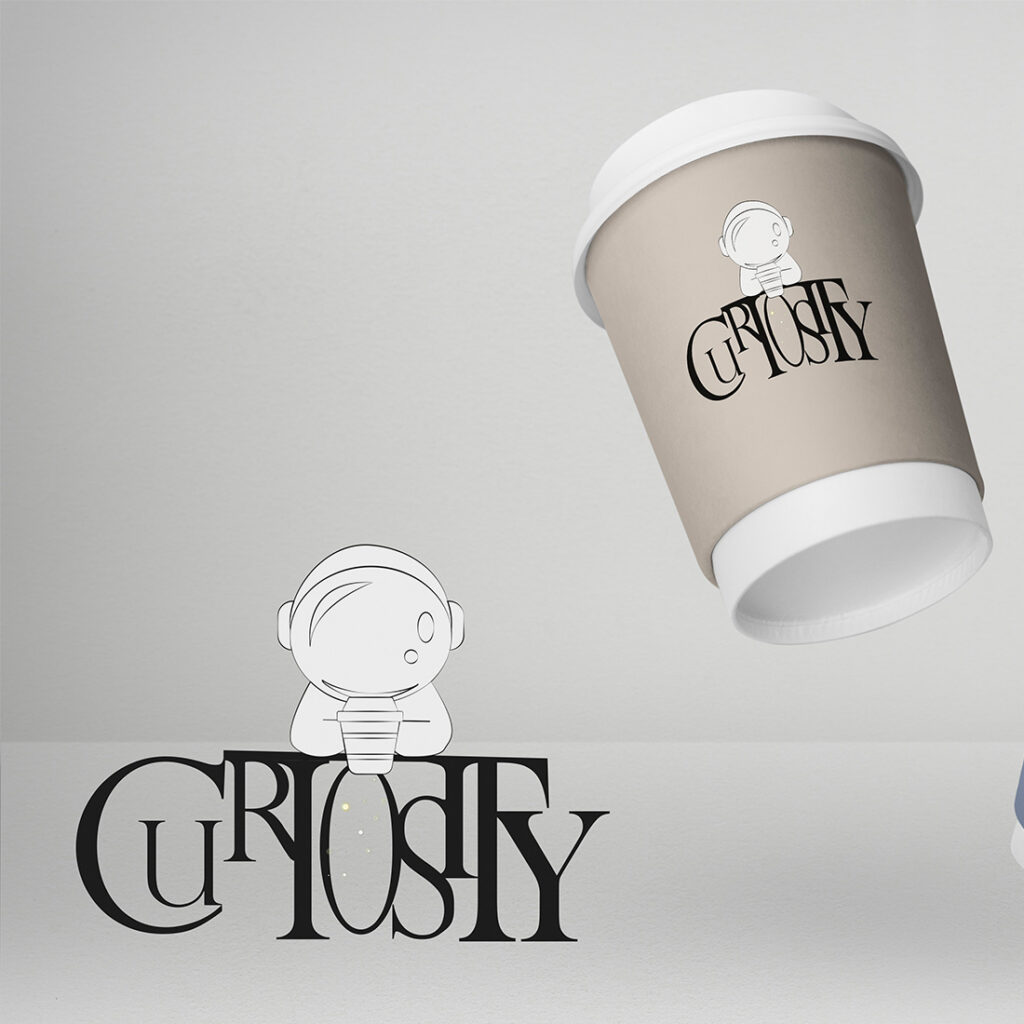 Space coffee curiosity vector logo gray - MasterBundles