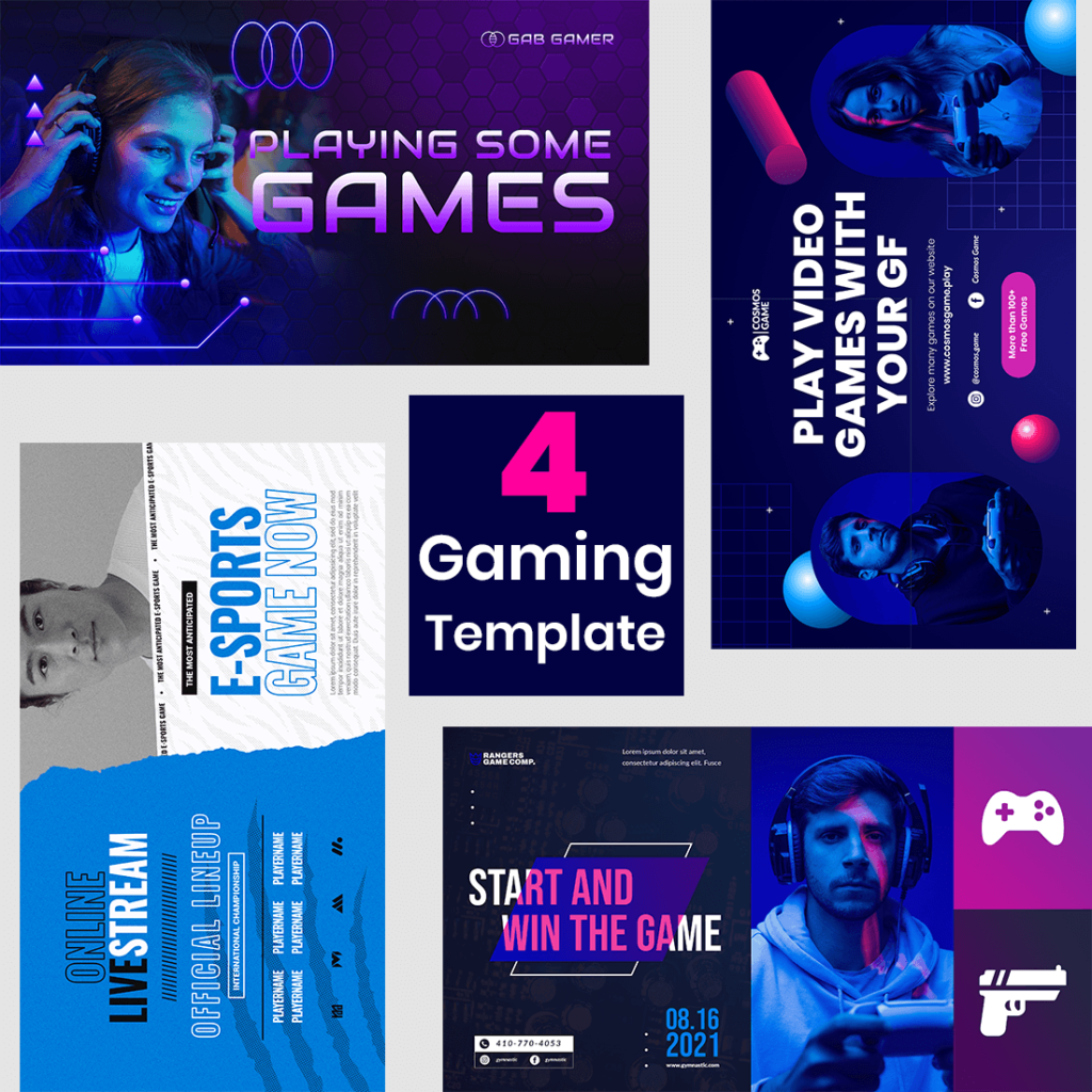 4 Gaming Thumbnails (editable template) - MasterBundles