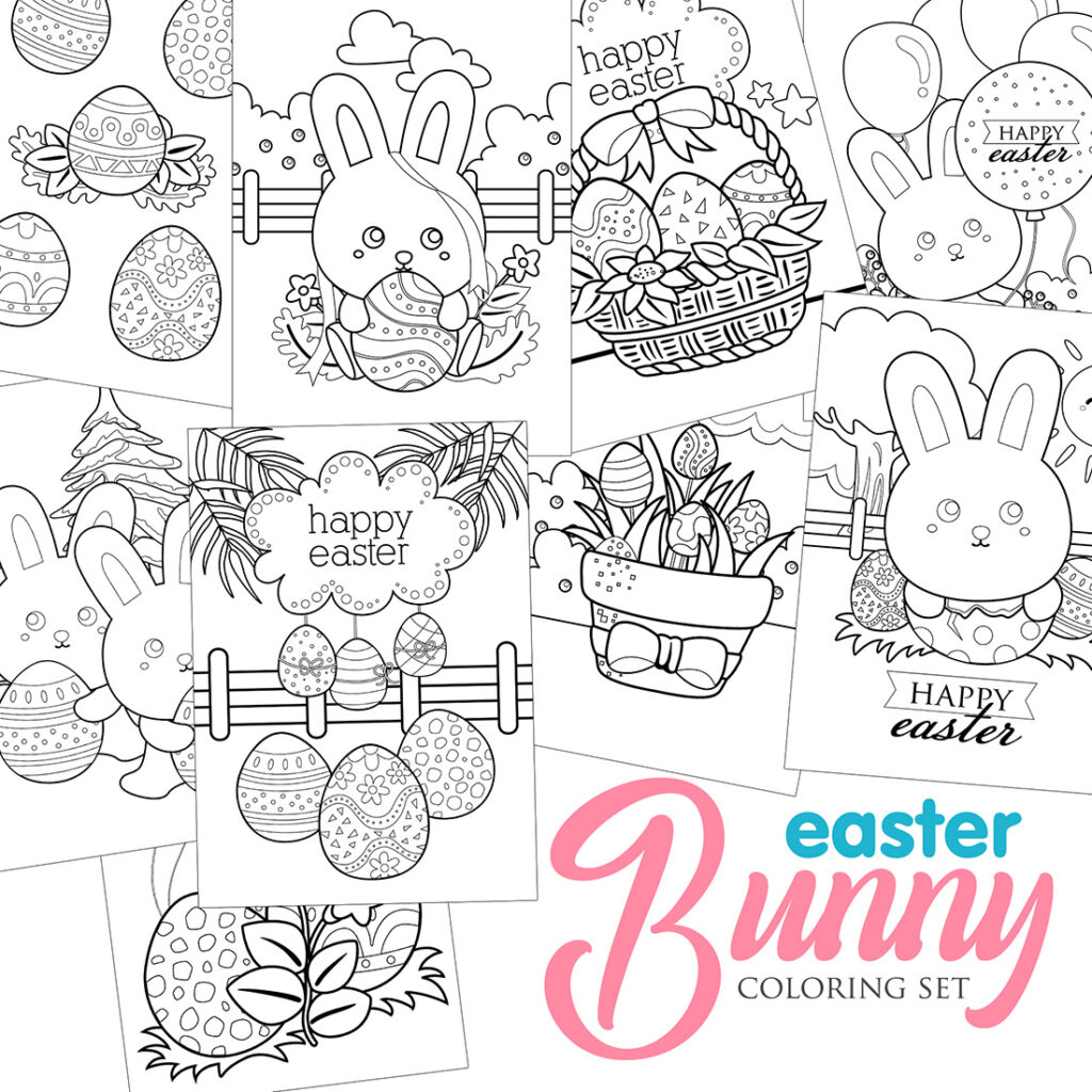 Easter Bunny Holiday Eggs Coloring Pages Activity For Kids And Adult ...