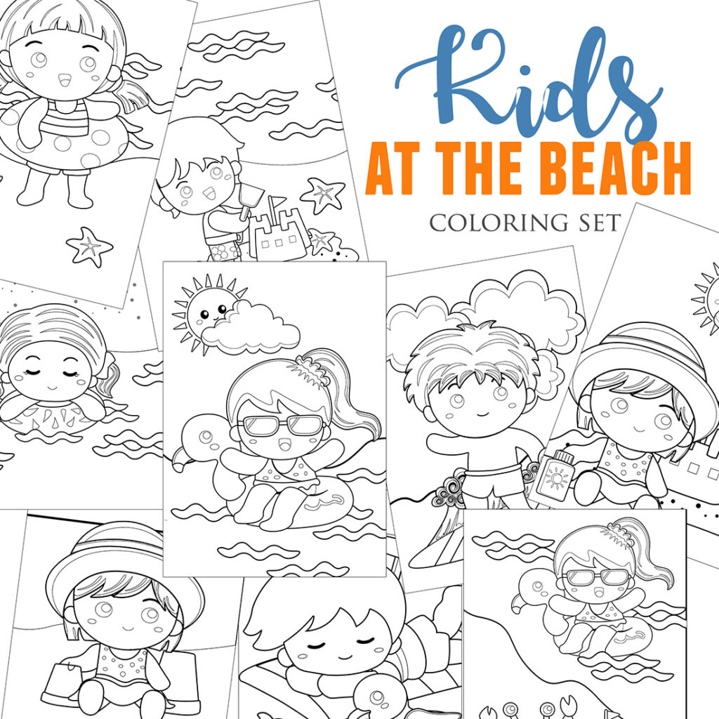 Summer Kids at the Beach Holiday Coloring Pages Activity For Kids And ...