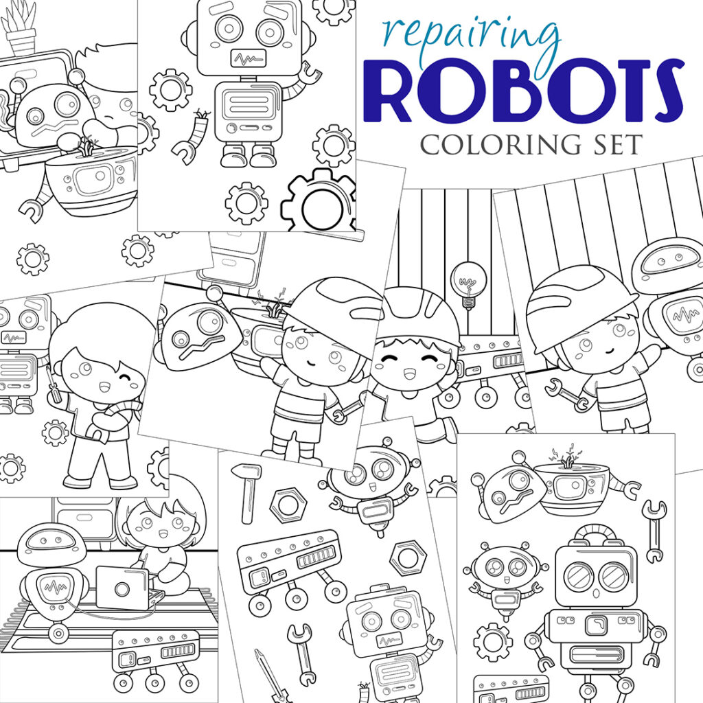 Kids Repair Robot Engineer Coloring Pages Activity For Kids And Adult ...