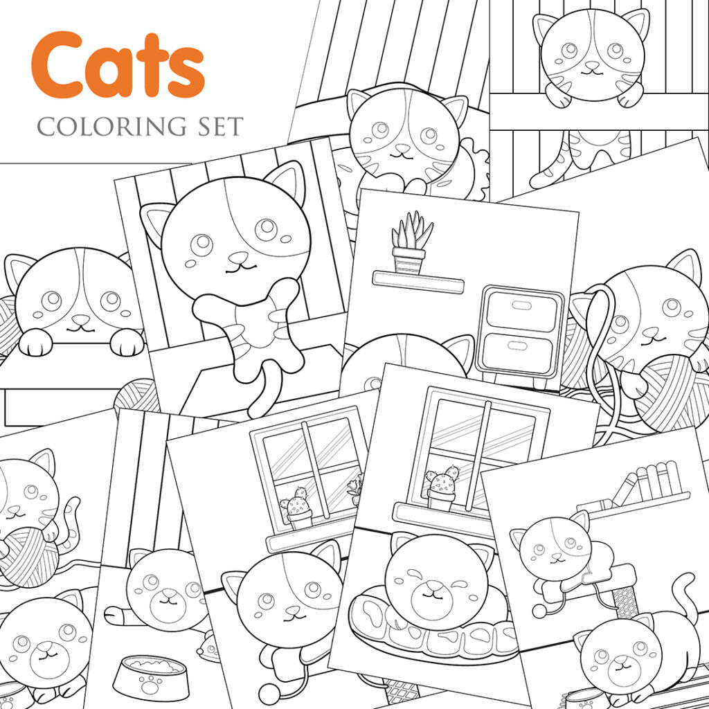 Cute Cat Animal Coloring Pages Activity For Kids And Adult - MasterBundles