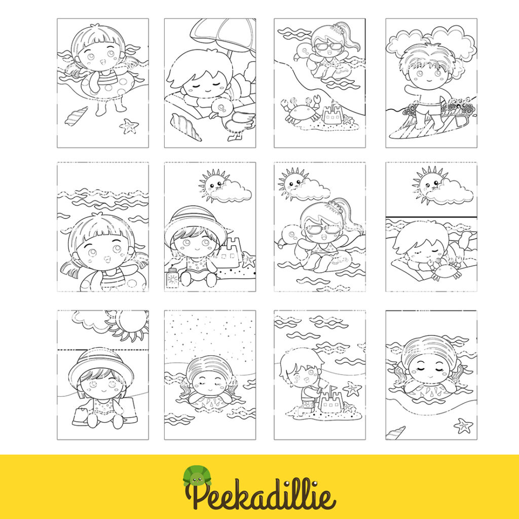Summer Kids at the Beach Holiday Coloring Pages Activity For Kids And ...