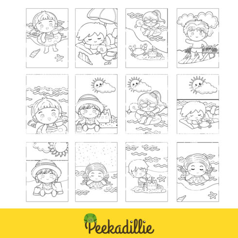 Summer Kids at the Beach Holiday Coloring Pages Activity For Kids And ...