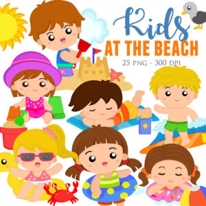 Kids at the Beach Summer Cute Vector Clipart Illustrations - MasterBundles