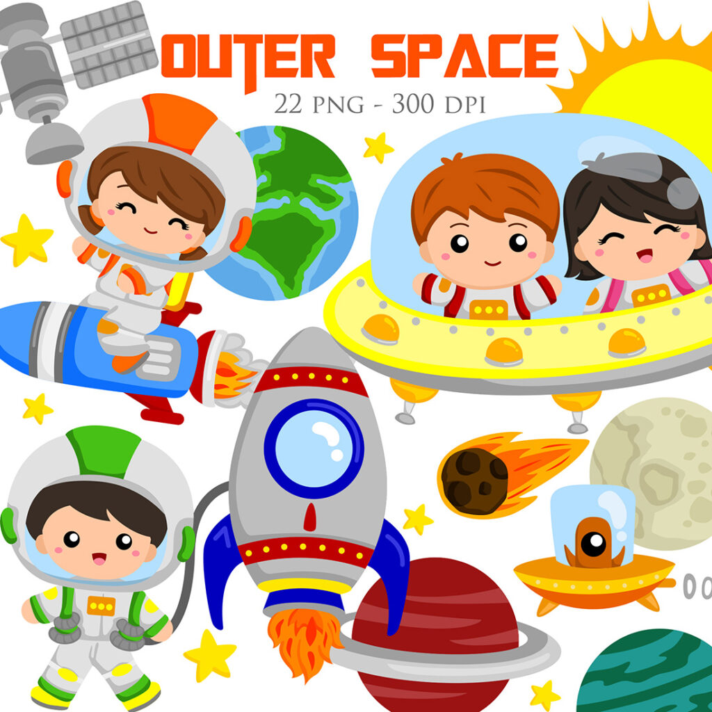 Outer Space Cute Kids Boy Girl Solar System Vector Clipart ...