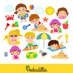 Kids at the Beach Summer Cute Vector Clipart Illustrations - MasterBundles