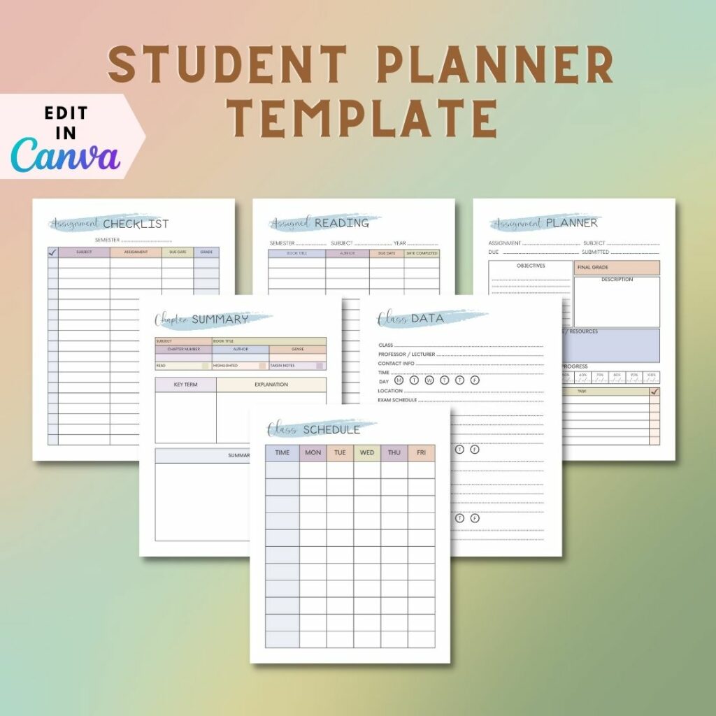 Student Planner Template - Editable by Canva - MasterBundles