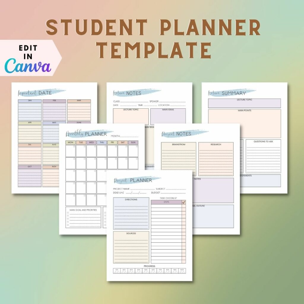 Student Planner Template - Editable by Canva - MasterBundles