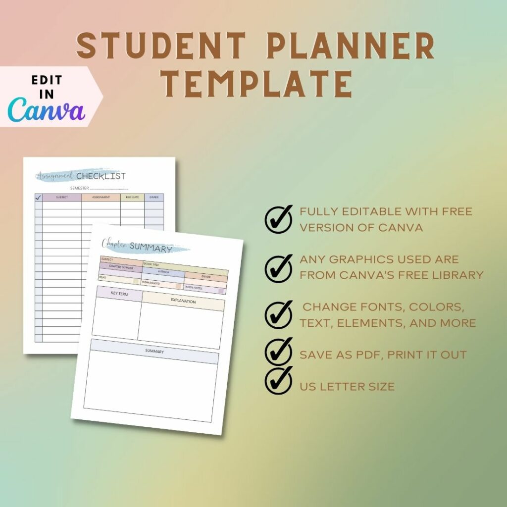 Student Planner Template - Editable by Canva - MasterBundles