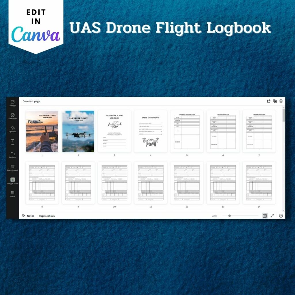 UAS Drone Flight Logbook - Canva Template - MasterBundles