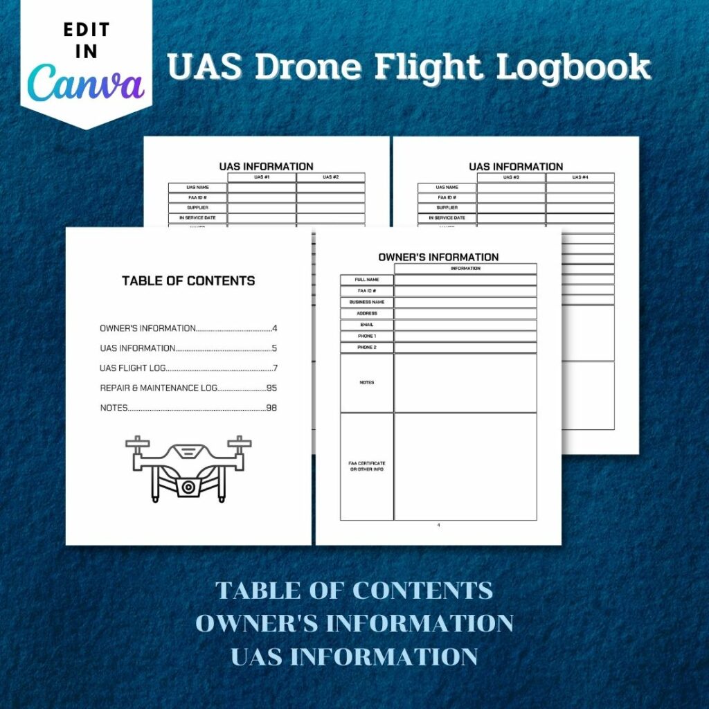 UAS Drone Flight Logbook - Canva Template - MasterBundles