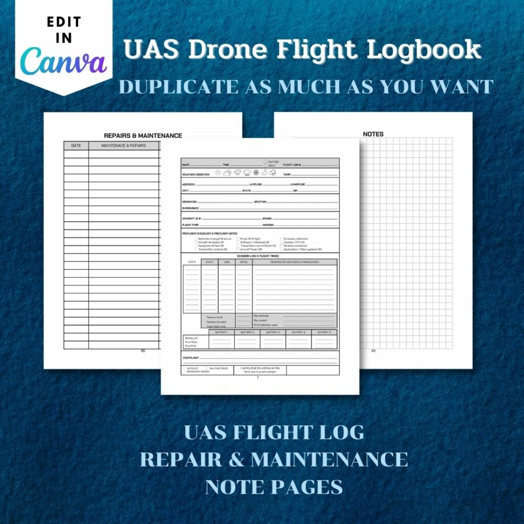UAS Drone Flight Logbook - Canva Template - MasterBundles