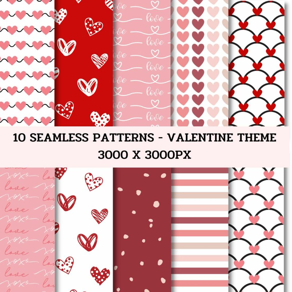 10 Seamless Patterns - Valentine Theme - MasterBundles