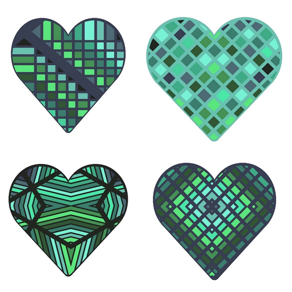 Quilted Heart Teal Hues Set of 8 DXF Files PNG SVG - MasterBundles