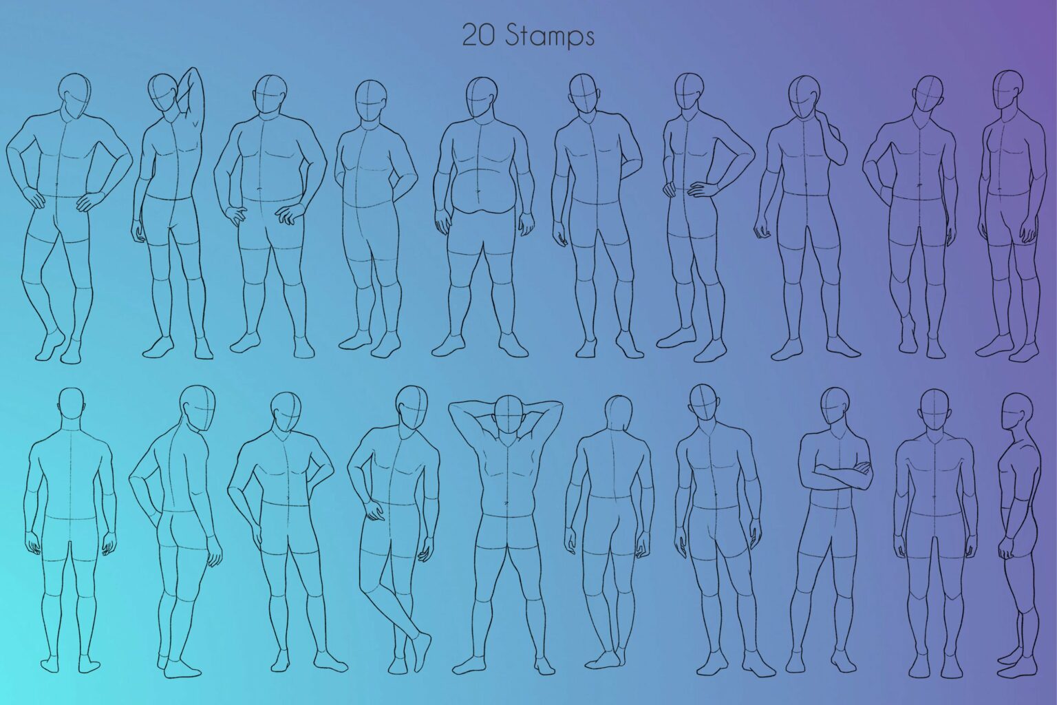 20 Realistic Male Body Poses Stamps – MasterBundles