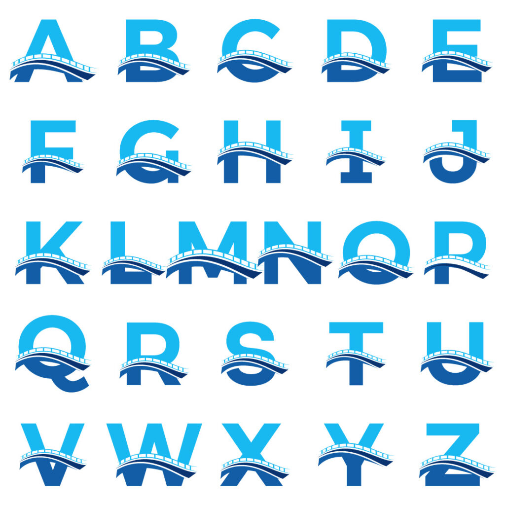 Initial A-Z monogram letter alphabet with bridge sign. Abstract bridge ...