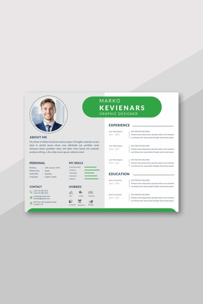 Horizontal Cv Template - MasterBundles