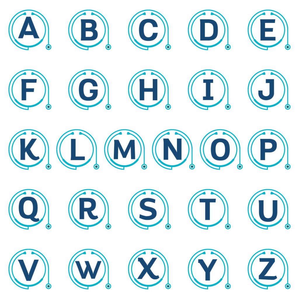 Initial A-Z monogram alphabet with doctor stethoscope. Vector ...