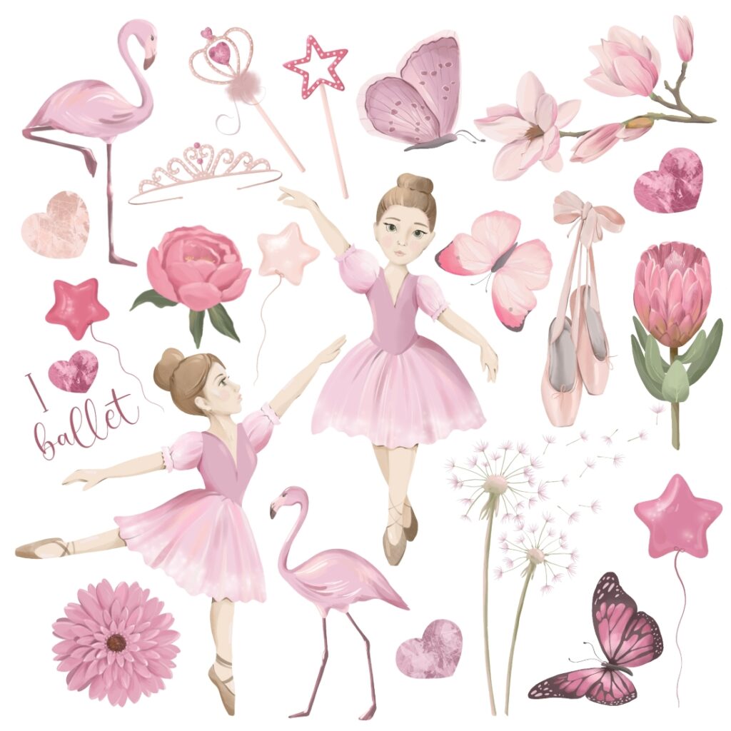 Cute Pink Ballerina Collection Clipart - MasterBundles