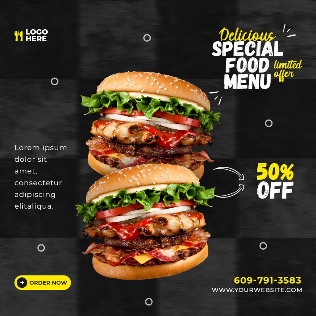 3+ Trendy Food and restaurant social media post -only $2