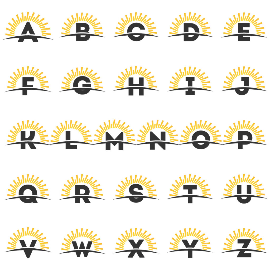 Initial A-Z monogram alphabet with the abstract sun and swoosh ...