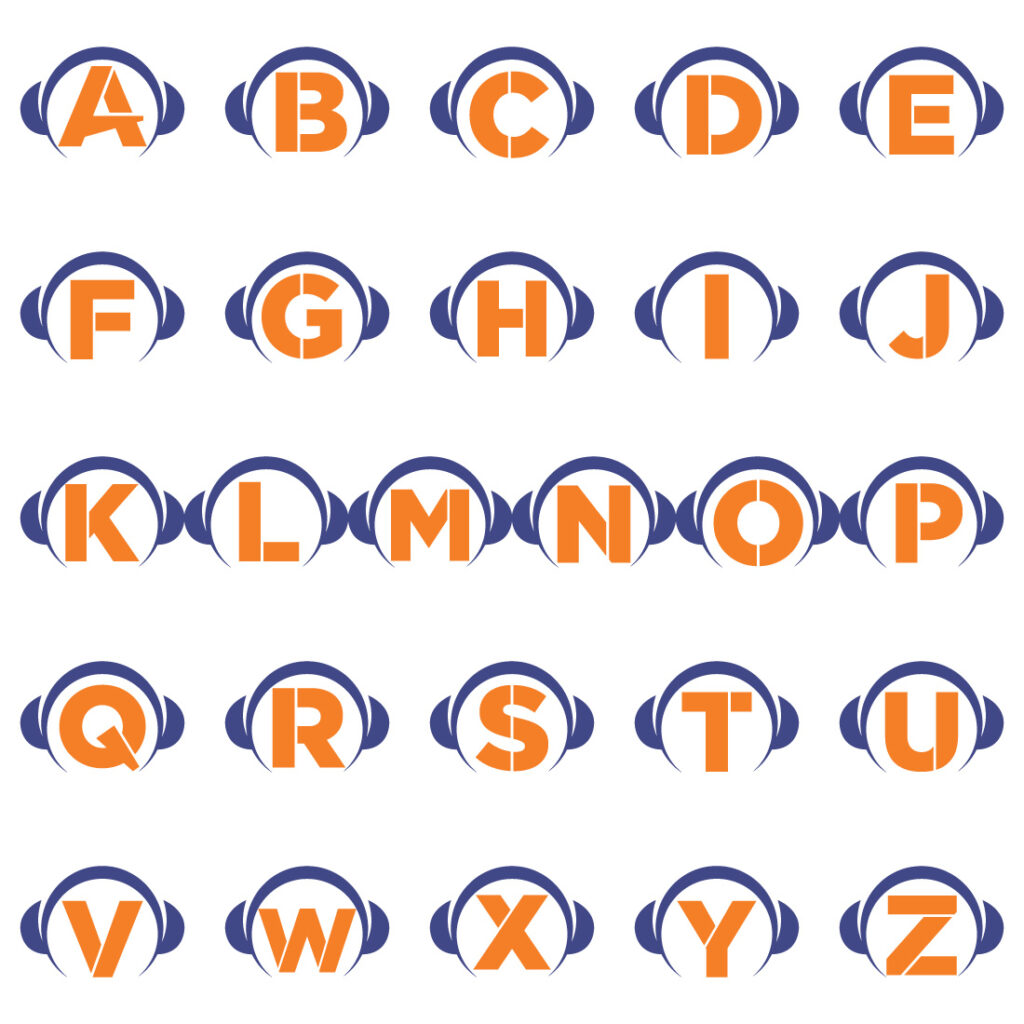 Initial A-Z monogram alphabet with a headphone. Headphone Logo. Music ...