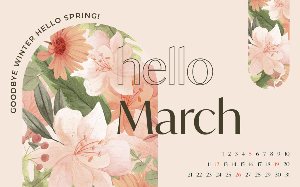 Free March Calendar with Pastel Flowers - MasterBundles