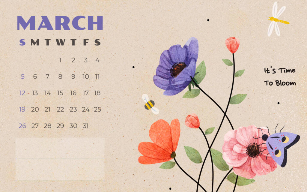 Free Bloom March Calendar - MasterBundles