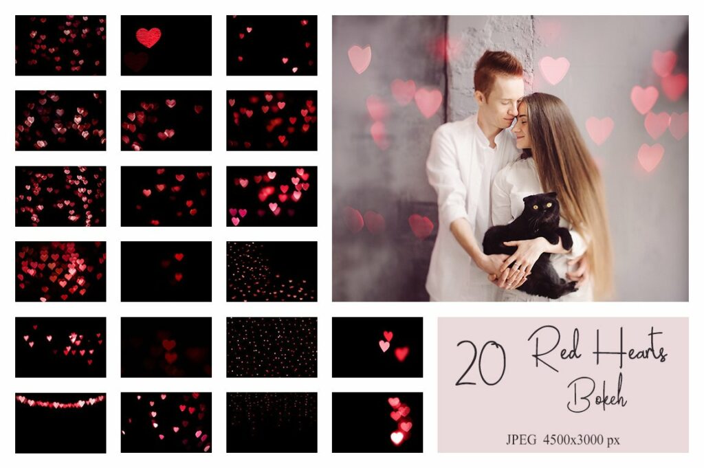 60 Hearts Bokeh Overlays – MasterBundles
