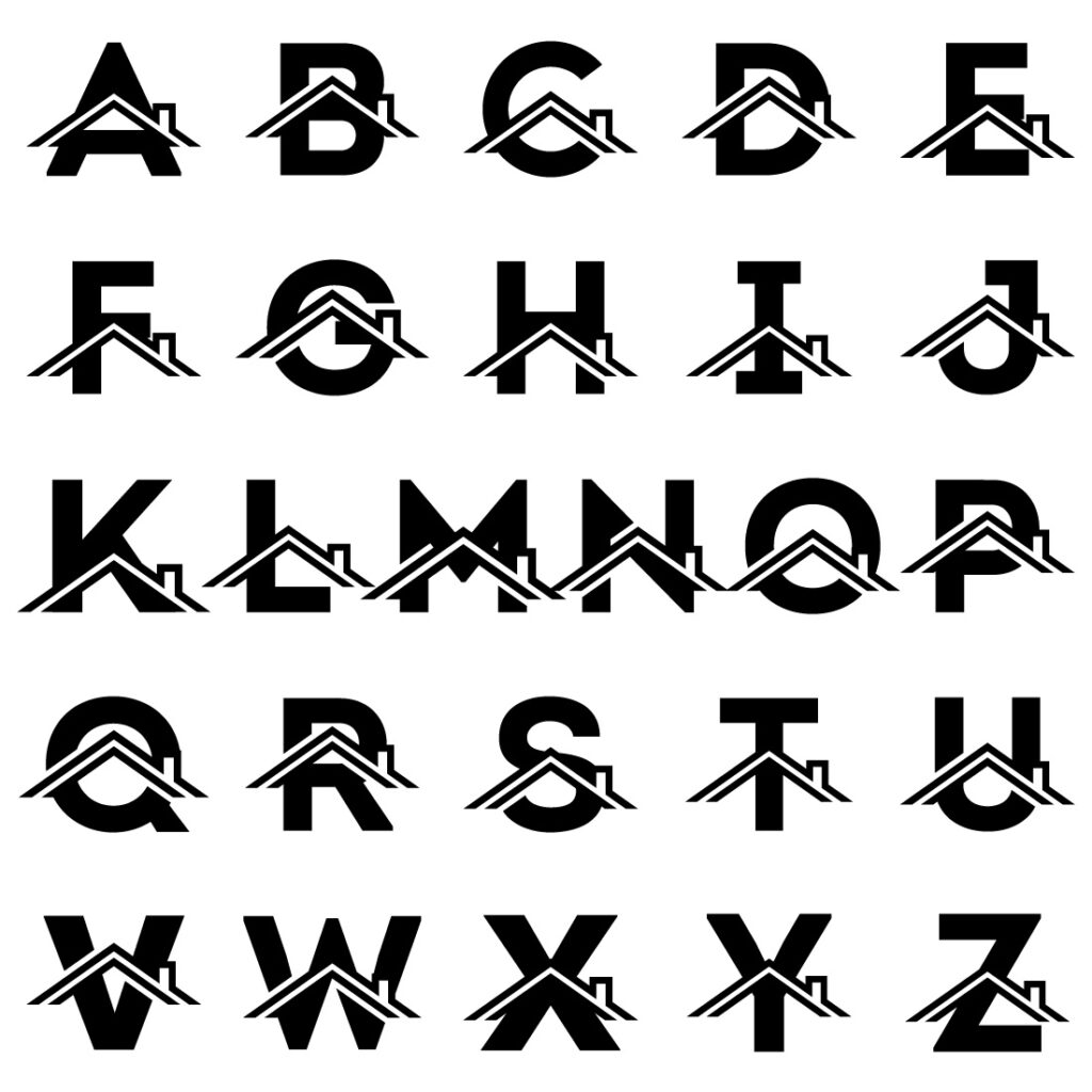 Initial A-Z monogram alphabet with the roof. Home or house sign. Real ...