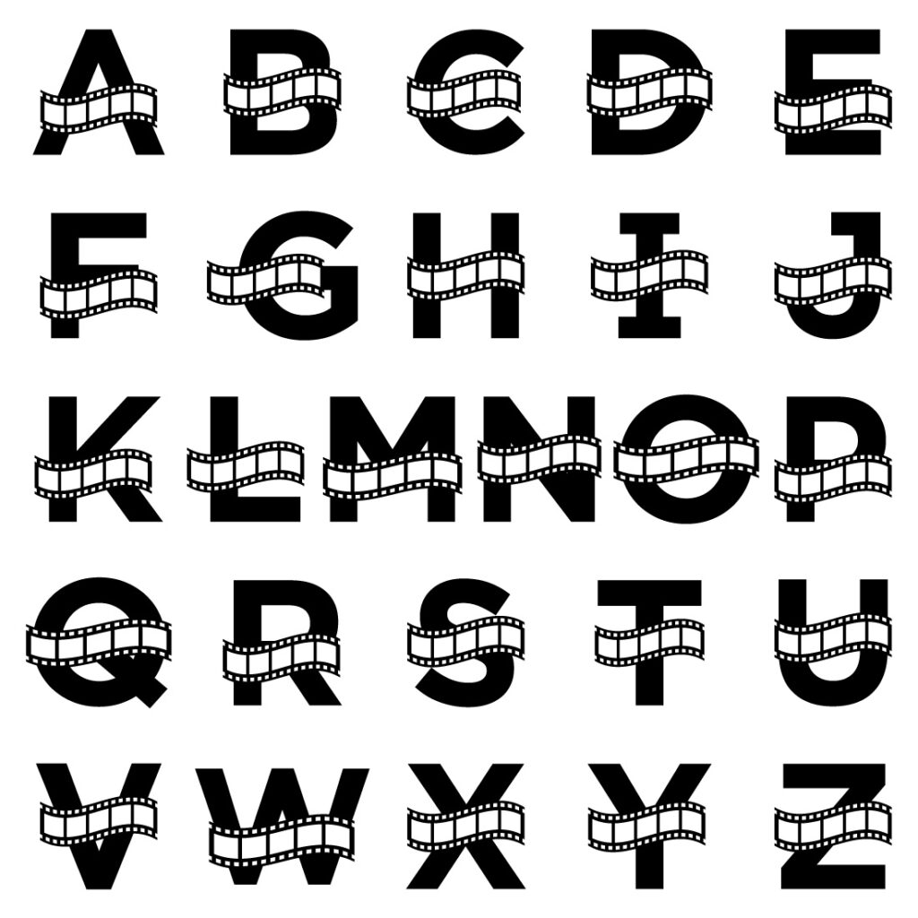 Initial A-Z monogram alphabet incorporated with film reel. Video and ...