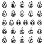 Initial A-Z monogram alphabet with lab glass, chemical liquid, and ...