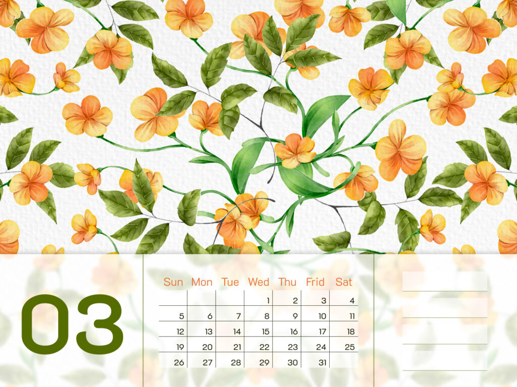 Free March Calendar with Yellow Flowers - MasterBundles