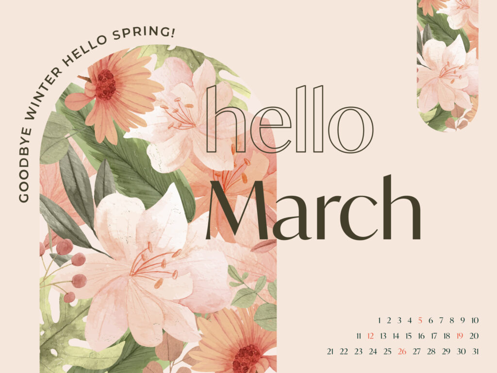 Free March Calendar with Pastel Flowers - MasterBundles