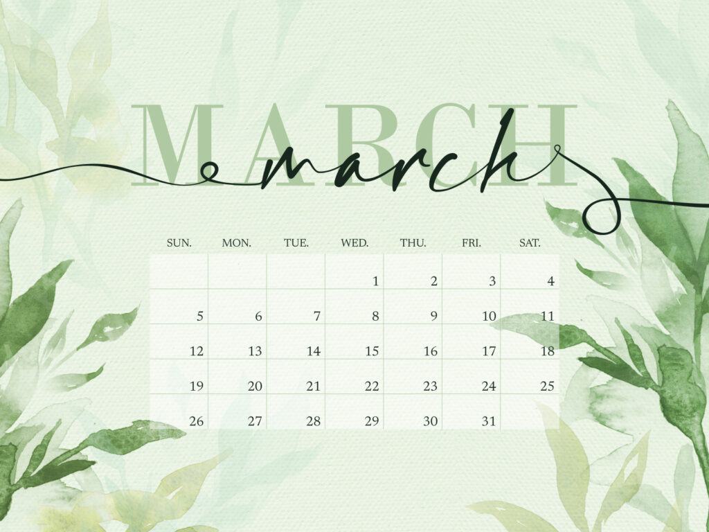 Free Patrick's March Calendar - MasterBundles