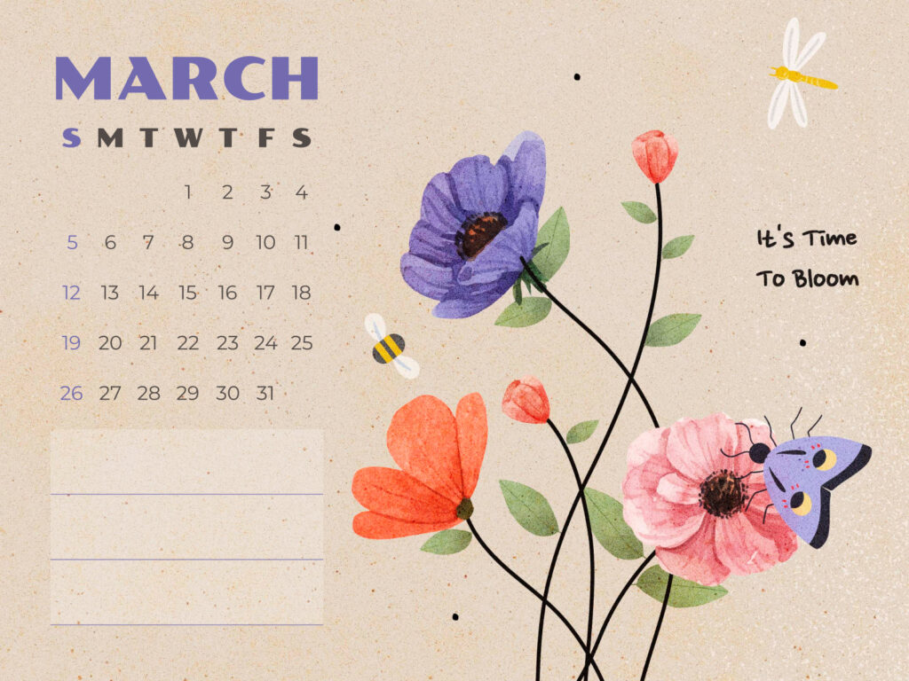 Free Bloom March Calendar - MasterBundles