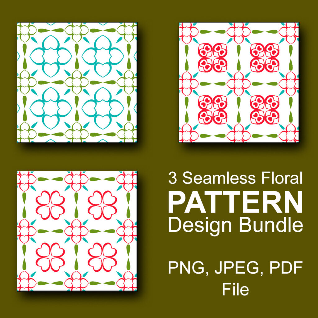 3 Seamless Floral Heart Valentine PATTERN Design Bundle - MasterBundles