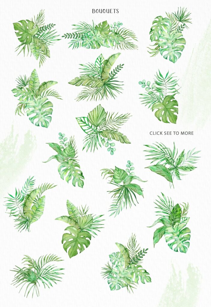 Watercolor Tropical Leaves Clipart – MasterBundles