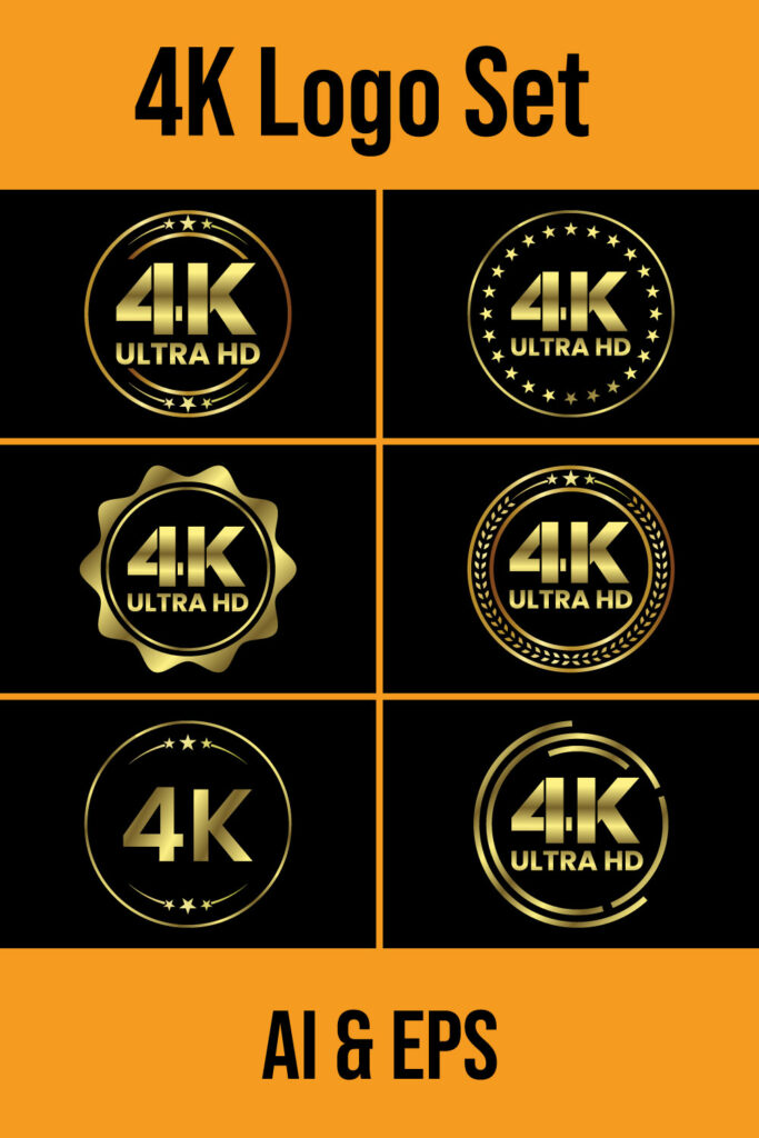 Golden 4K Ultra HD Video Resolution Icon Logo, High Definition TV, Game ...