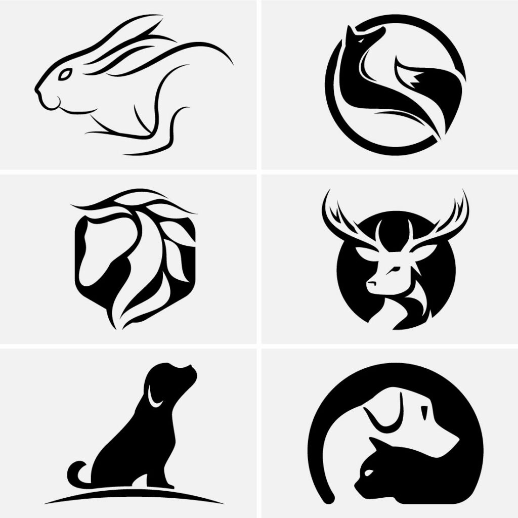 Low Poly Style Rabbit, Fox, Horse Head, Deer Head, And Dog Icon Logo ...
