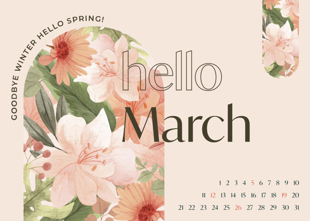 Free March Calendar with Pastel Flowers - MasterBundles