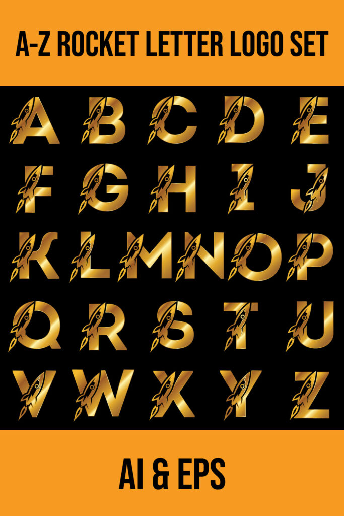 Initial A-Z monogram letter alphabet with a Rocket logo design. Rocket icon. Font emblem ...