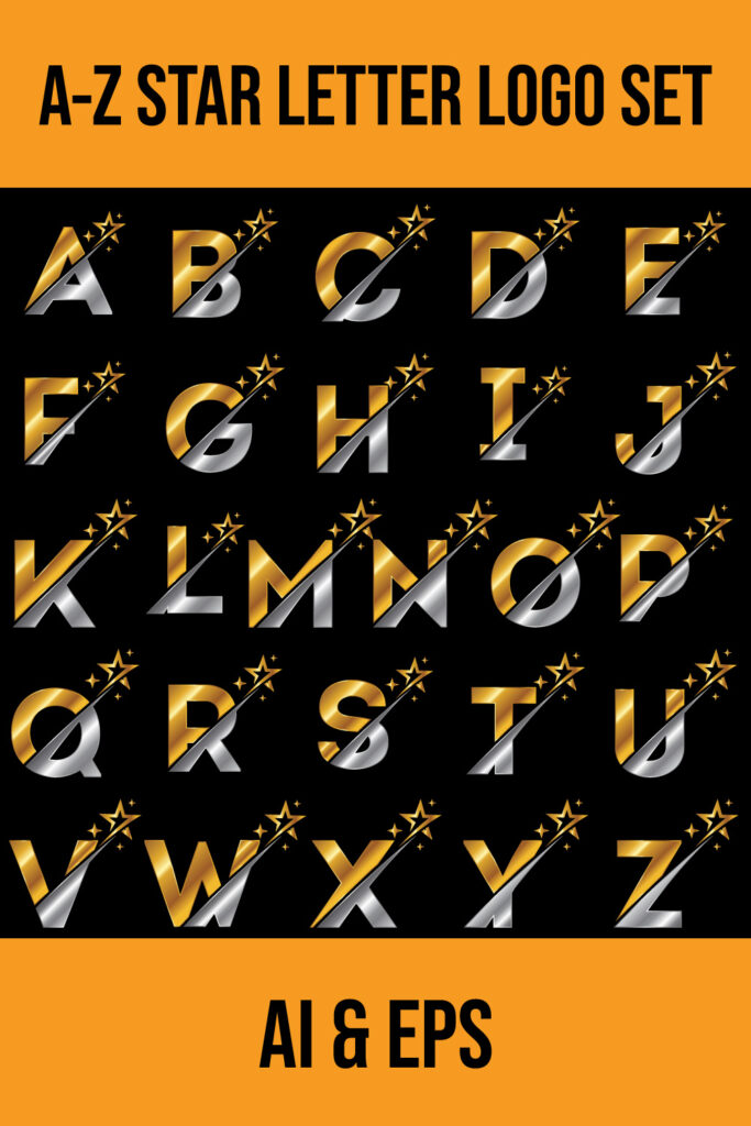 Initial A-Z monogram letter alphabet with a swoosh and star logo icon ...