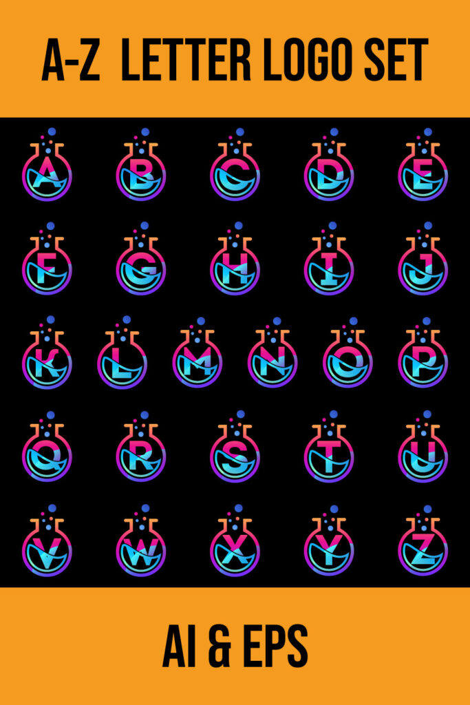 Initial A-Z monogram alphabet with lab glass, chemical liquid, and ...