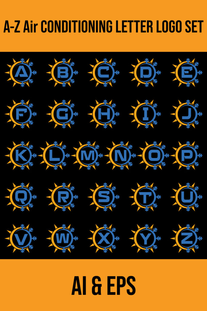 Initial A-Z monogram alphabet with abstract sun and snow. Air ...