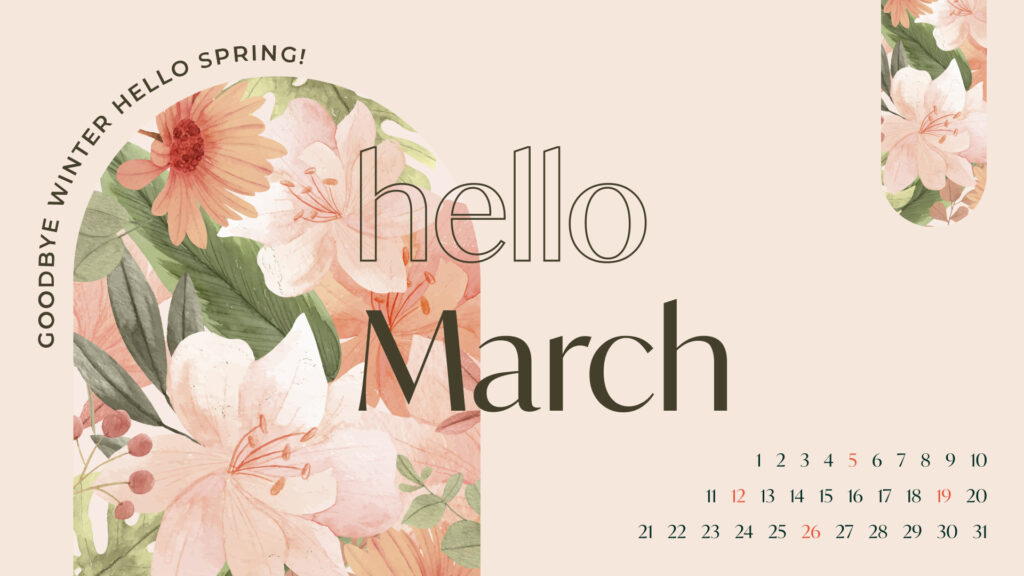 Free March Calendar with Pastel Flowers - MasterBundles
